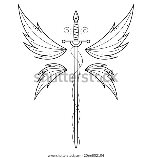 Abstract Sword Blade Wings Doodle Outline Stock Vector (Royalty Free ...