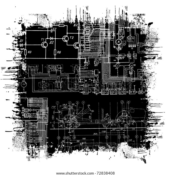 Abstract Technical Drawing Grunge Black Square Stock Vector (Royalty ...