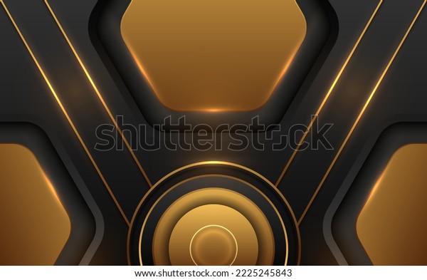Abstract Technology Black Gold Shapes Background Stock Vector (Royalty ...