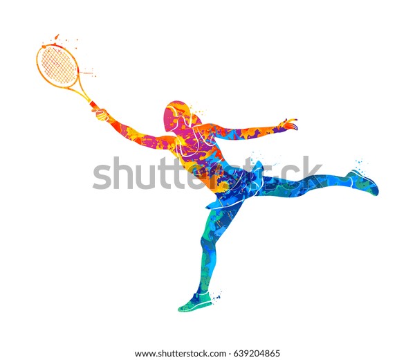 Abstract Tennis Player Racket Splash Watercolors Stock Vector (Royalty ...