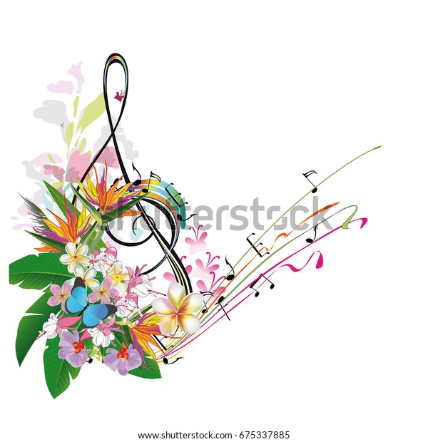 Abstract Treble Clef Decorated Tropical Leaves Stock Vector (Royalty ...