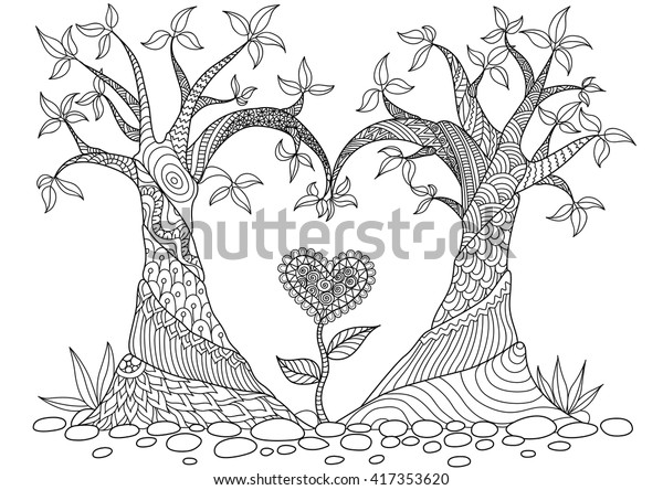 Abstract Trees Heart Shape Line Art Stock Vector (Royalty Free) 417353620