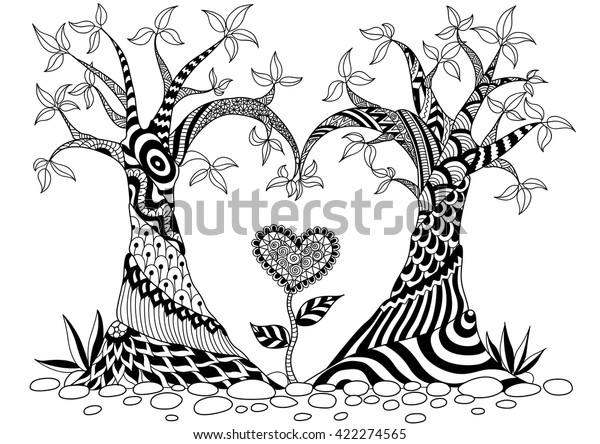 Abstract Trees Heart Shape Line Art Stock Vector (Royalty Free ...