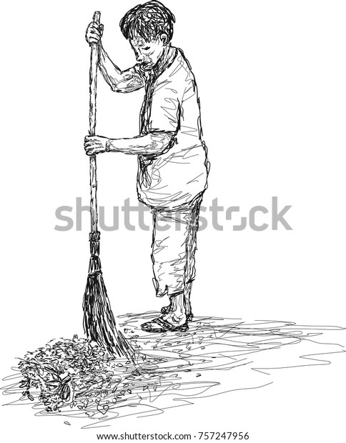 Abstract Vector Old Woman Broom Woman Stock Vector (Royalty Free) 757247956