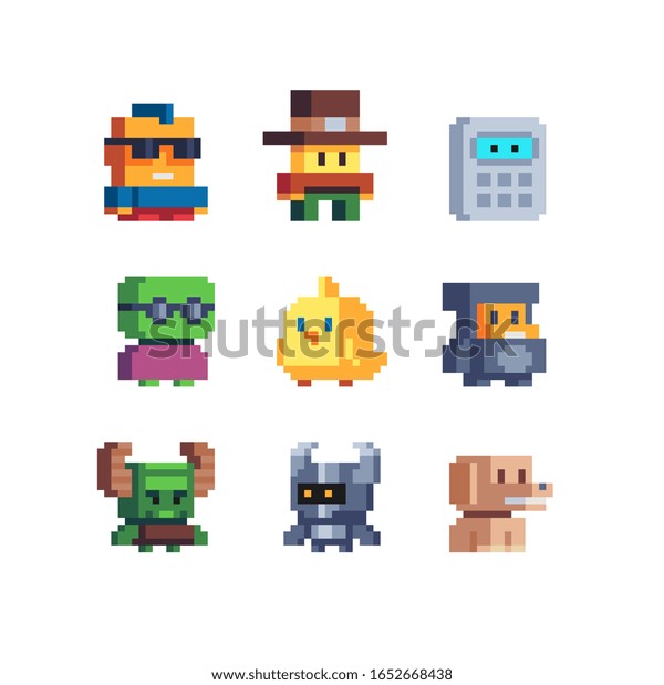 Abstract Video Game Characters Cute Creatures: เวกเตอร์สต็อก (ปลอดค่า ...