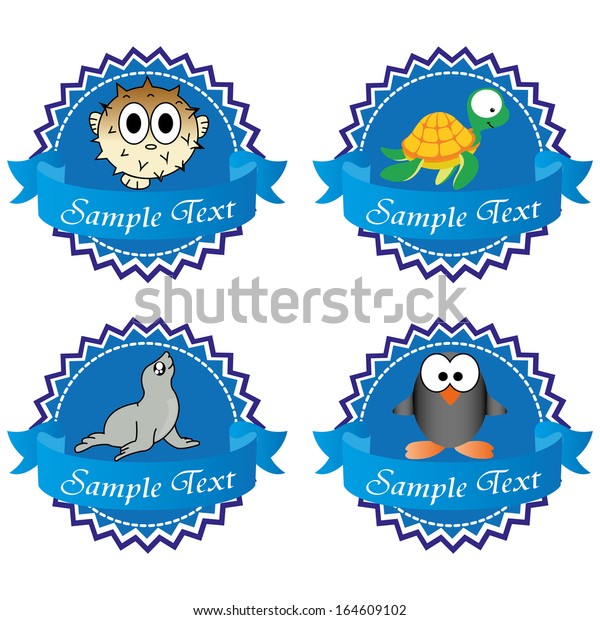 Abstract Water Animals Labels On White Stock Vector (Royalty Free ...