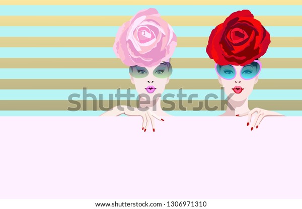 Abstract Watercolor Portrait Surprised Two Girl Stock Vector (Royalty ...