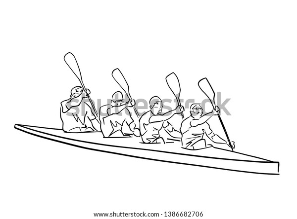 Academic Canoe Rowing Team Four Male 스톡 벡터(로열티 프리) 1386682706