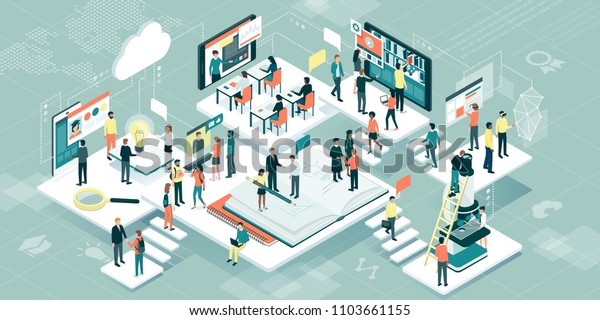 Academic Students Researchers Professors Working Together Stock Vector ...