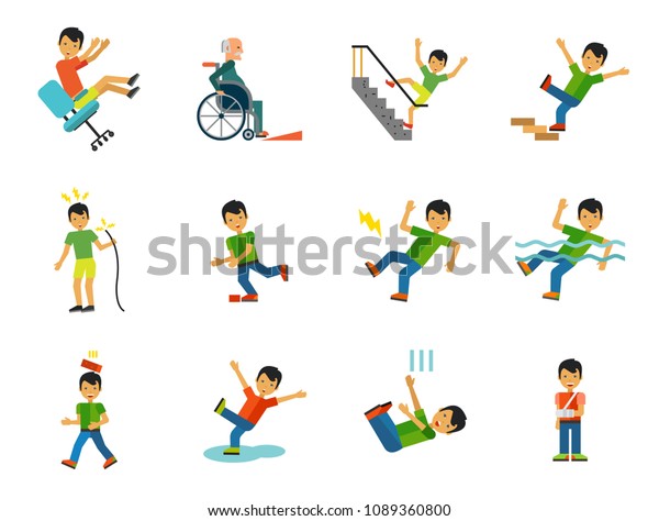 Accident Icon Set Falling Chair Falling Stock Vector (Royalty Free ...