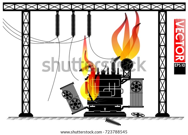 Accident Transformer Substation Fire On Transformer Stock Vector ...