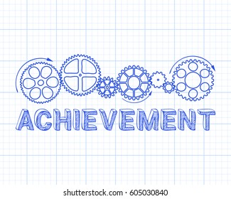 Achievement Text Gear Wheels Hand Drawn 스톡 벡터(로열티 프리) 605030840 ...