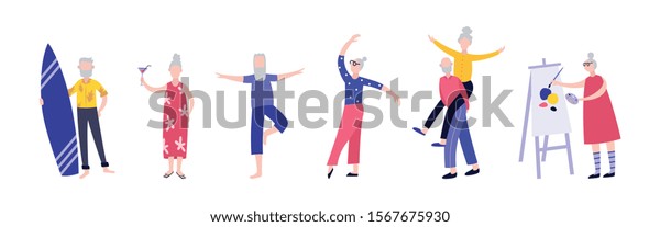 Active Cartoon Old People Having Fun Stock Vector (Royalty Free ...
