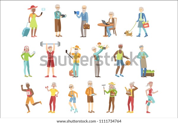 Active Modern Old People Stock Vector (Royalty Free) 1111734764 ...