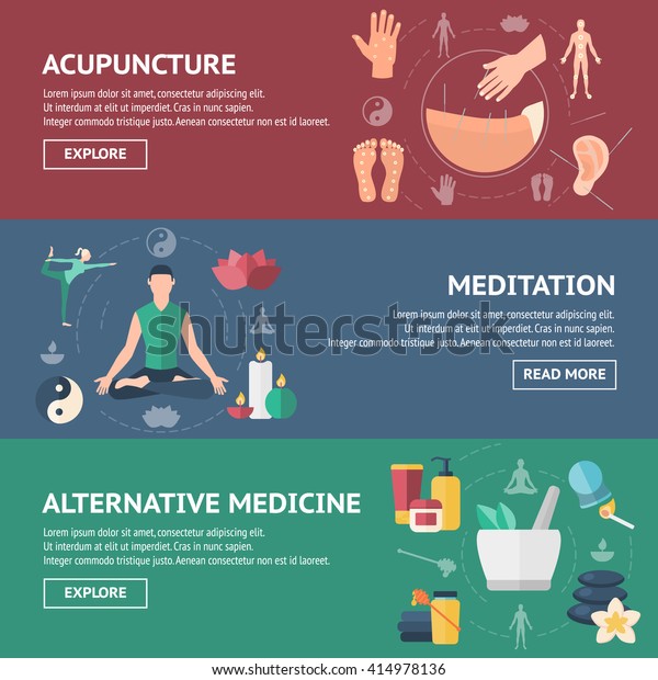 Acupuncture Banner Set Colored People Titles Stock Vector (Royalty Free ...