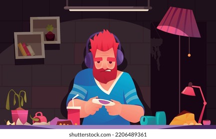 Addicted People Cartoon Composition Man Gaming Stock Vector (Royalty ...