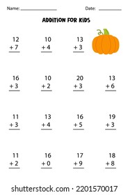 Addition Cute Hand Drawn Pumpkin Educational Stock Vector (Royalty Free ...