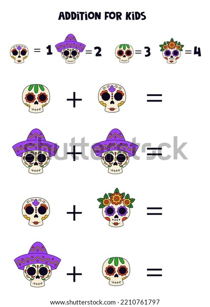 Addition Different Mexican Skulls Educational Math Stock Vector ...