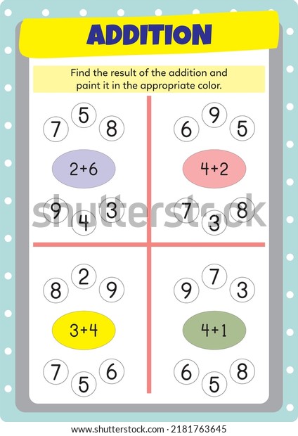 Addition Exercises Preschool Kindergarten Primary School Stock Vector ...