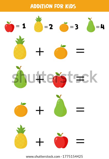 Addition Kids Different Fruits Math Game Stock Vector (Royalty Free ...