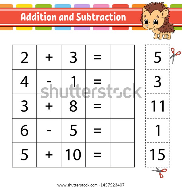 Addition Subtraction Task Kids Education Developing Stock Vector ...