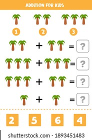 Addition Worksheet Cartoon Palm Tree Math Stock Vector (Royalty Free ...