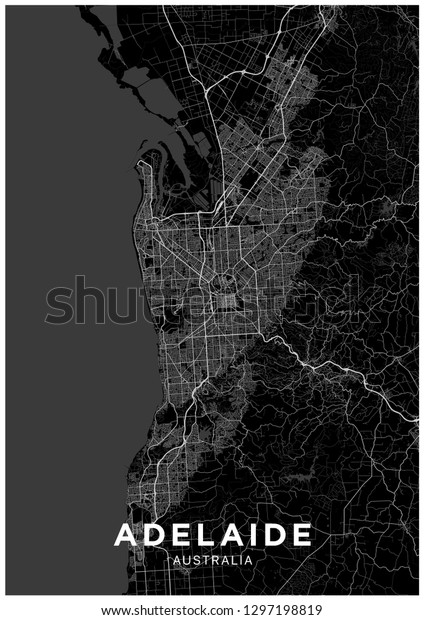 Adelaide Australia City Map Black White Stock Vector (Royalty Free ...