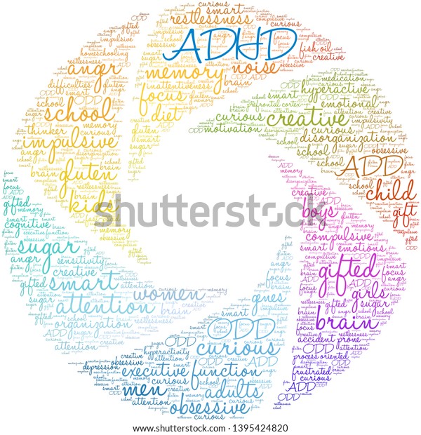 Adhd Word Cloud On White Background Stock Vector (Royalty Free ...