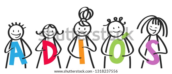 Adios Smiling Group Stick Figures Holding Stock Vector (Royalty Free ...