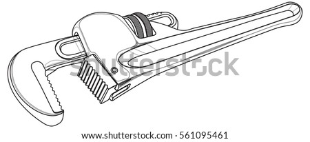 Adjustable Pipe Wrench Line Drawing Stock Vector (Royalty Free ...