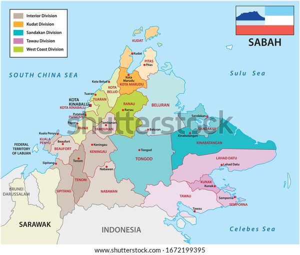 Administrative Political Map Malayan State Sabah: Vector có sẵn (miễn ...