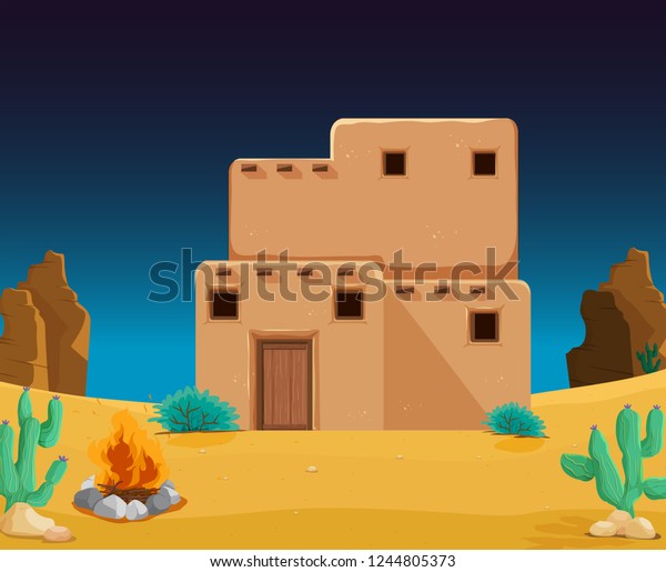 Adobe House Desert Illustration Stock Vector (Royalty Free) 1244805373 ...