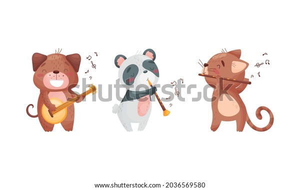 Adorable Animals Playing Musical Instruments Set Stock Vector (Royalty ...