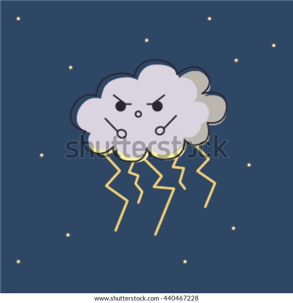 Adorable Cartoon Angry Cloud Lightning Night Stock Vector (Royalty Free ...