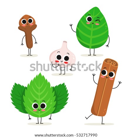 Adorable Collection Five Cartoon Herbs Spices Stock Vector (Royalty ...