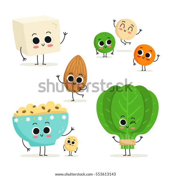 adorable collection five cartoon vegan protein Stock Vector (Royalty ...