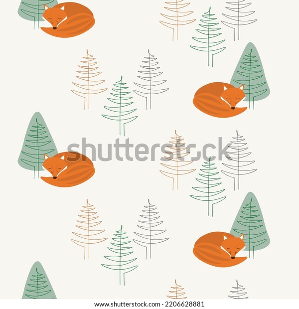 Adorable Fox Sleeping Under Tree Forest Stock Vector (Royalty Free ...