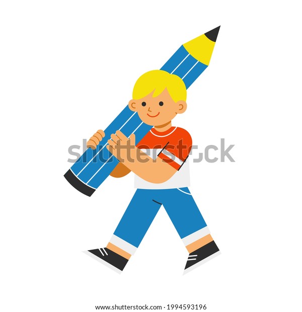 Adorable Kid Holding Crayon Back School Stock Vector (Royalty Free ...