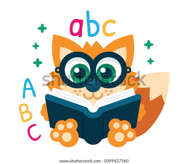 Adorable Little Fox Read Book Learn Stock Vector (Royalty Free) 1099427360