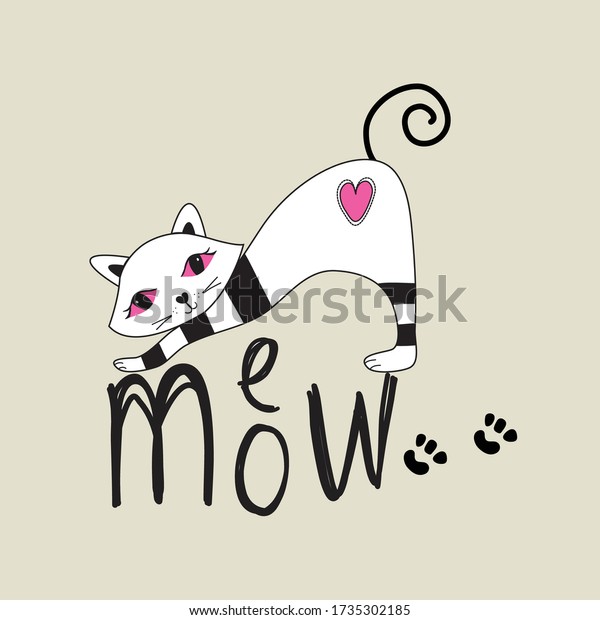 Adorable White Cat Meow Text Vector Stock Vector (Royalty Free) 1735302185