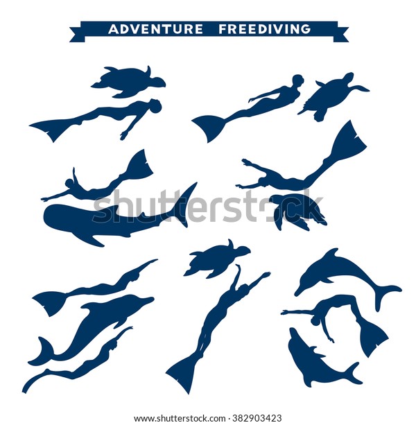 Adventure Freediving Vector Collection Silhouette Free: เวกเตอร์สต็อก ...