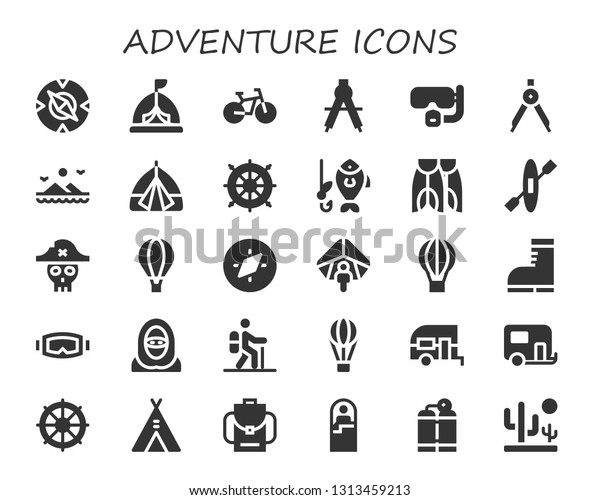 Adventure Icon Set 30 Filled Adventure Stock Vector (Royalty Free ...