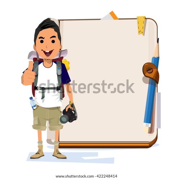 Adventure Man Notebook Presentation Character Design 스톡 벡터(로열티 프리 ...