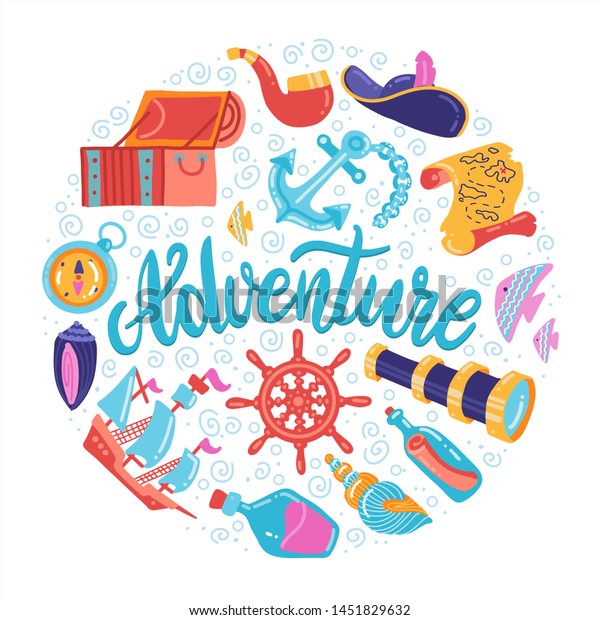 Adventure Symbols Set Vector Illustration Treasure Stock Vector ...