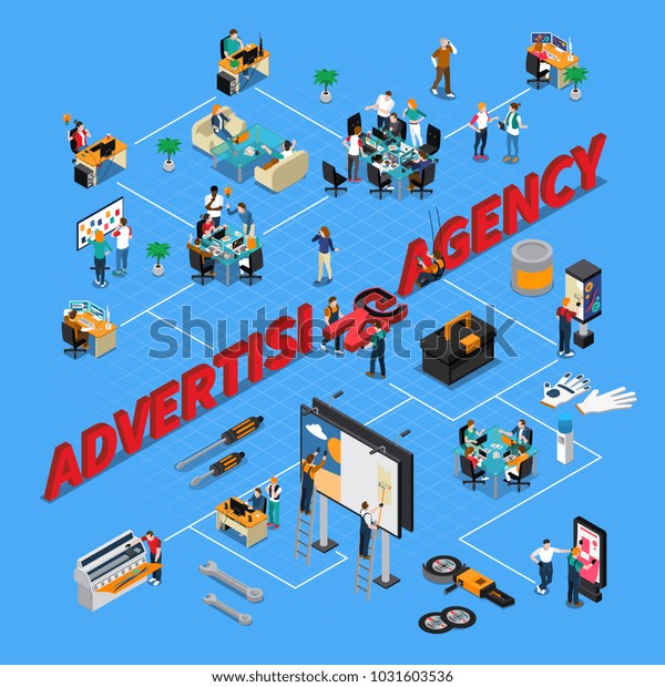 Advertising Agency Isometric Flowchart On Blue Stock Vector (Royalty ...
