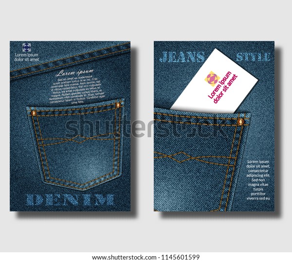 Advertising poster design template with blue denim background and with ...