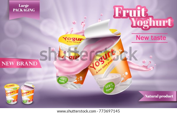 Advertising Yogurt Template Vector Realistic Poster Stock Vector ...