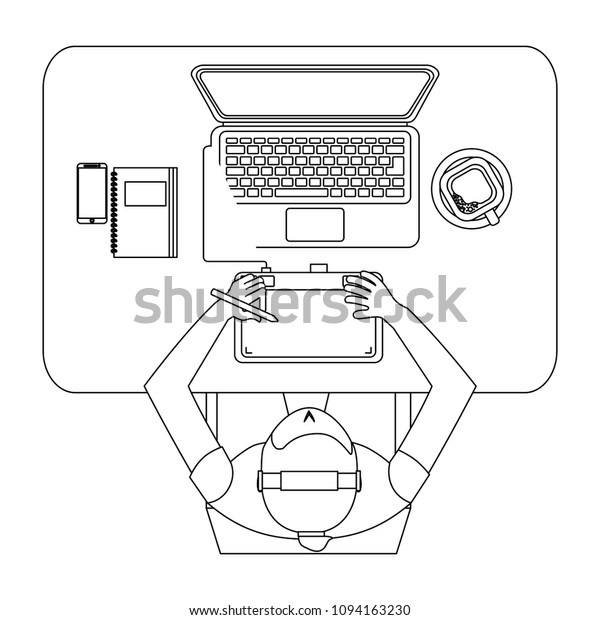 Aerial View Graphic Designer Working Computer Stock Vector (Royalty ...