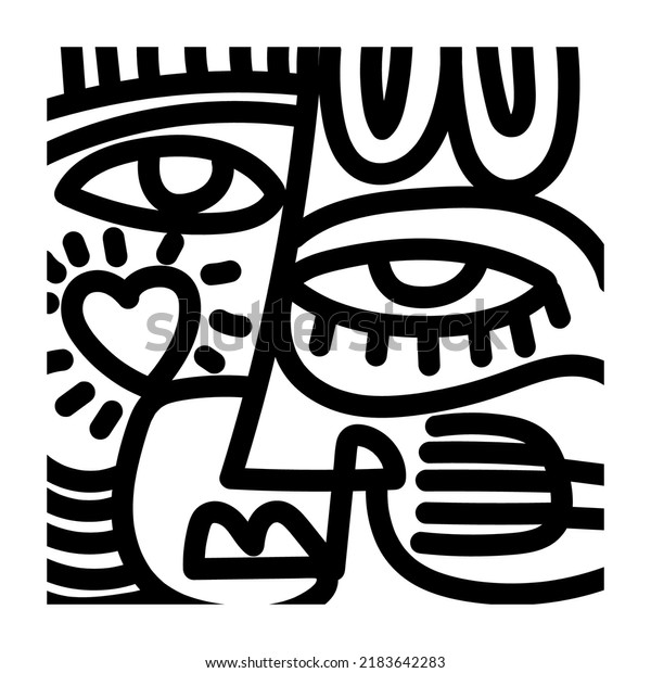Aesthetic Abstract Face Hand Drawing Line Stock Vector (Royalty Free ...
