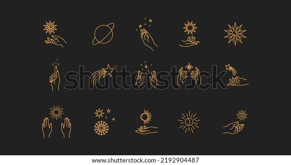 Aesthetic Astral Hands Collection Cosmic Celestial Stock Vector ...